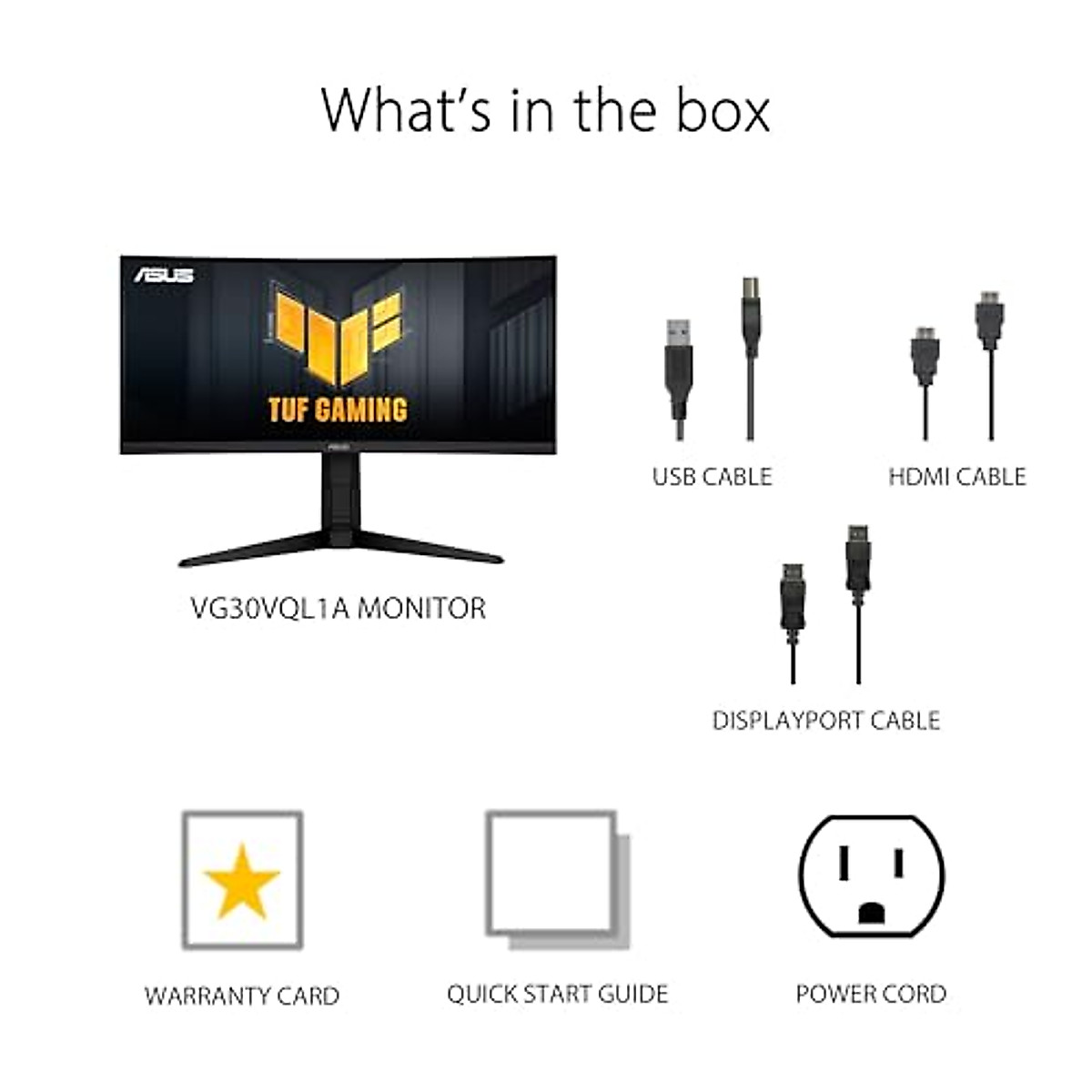 ASUS TUF Gaming 30” 21:9 1080P Ultrawide Curved HDR Monitor (VG30VQL1A) - WFHD (2560 x 1080), 200Hz (Supports 144Hz), 1ms, Extreme Low Motion Blur, FreeSync Premium, Eye Care, DisplayPort, HDMI,Black