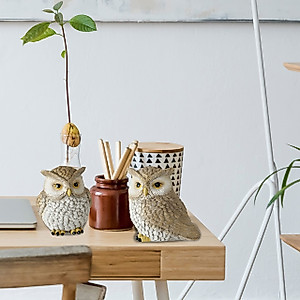 WHW Whole House Worlds Baby-Barn Owl Figurines, Set of 2, Gold, White and Yellow, Black Accents, Detailed Feathers, Hand Cast Resin, 4.75 Inches Each