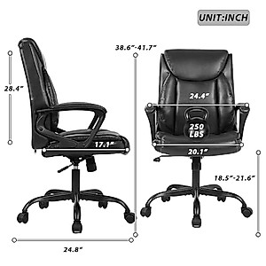 Home Office Chair,PU Leather Mid Back Computer Chair with Lumbar Support,Executive Desk Chair with 360-Degree Rolling Swivel Tilt，Ergonomic Desk Chair with Padded Armrest for Adult Men Women,Black