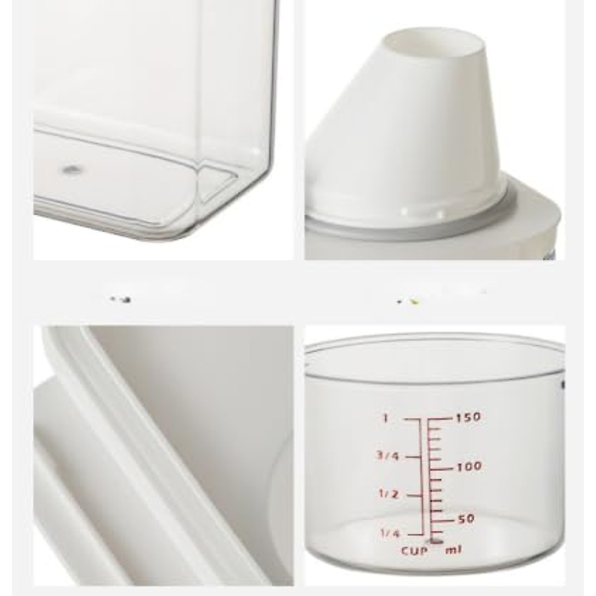 Frianchlly 2PCS Airtight Food Storage Containers measuring Cup,Plastic Dry Food Canisters for Kitchen Pantry Organization and Storage, One handed Leak Proof Lids White.