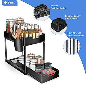 DIHUMK Under Sink Organizers and Storage for Bathroom Kitchen Cabinet 2 Tier Pull Out Double Shelf Drawer Black