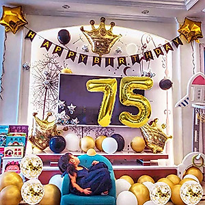 Kunggo Gold 75th Birthday wedding anniversary Party Decorations Supplies,Gold Number 75 Foil Mylar Balloons Latex Balloons Decoration,Funny sweet 75th Birthday for WomenMen.