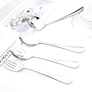 Snplowum 35-Piece Mirror Silver Flatware Set, 18/0 Stainless Steel Cutlery Set With Seriving Utensils For 6, Home Restaurant Silverware Set With Cake Knife, Colander, Soup Spoon, Dishwasher Safe