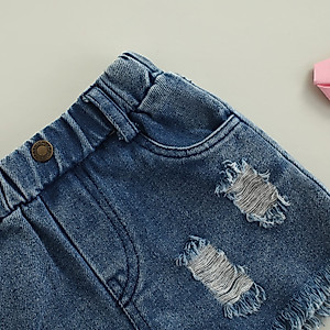 Toddler Baby Girls Summer Clothes Short Sleeve T Shirts Denim Distressed Shorts 2Pcs Outfit 1T 2T 3T 4T 5T 6T Kids Set (A1 White, 1-2T)