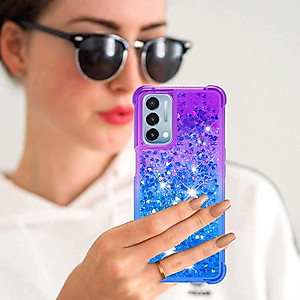 CAIYUNL for OnePlus Nord N200 5G Case with Tempered Glass Screen Protector,Glitter Bling Flowing Liquid Sparkle Soft TPU Shockproof Protective Case Women Girls for OnePlus Nord N200 5G - Purple Blue