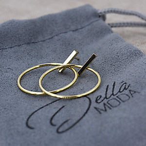 Circle & Bar Front Hoop Earrings | 18k Gold Plated Hypoallergenic Brass