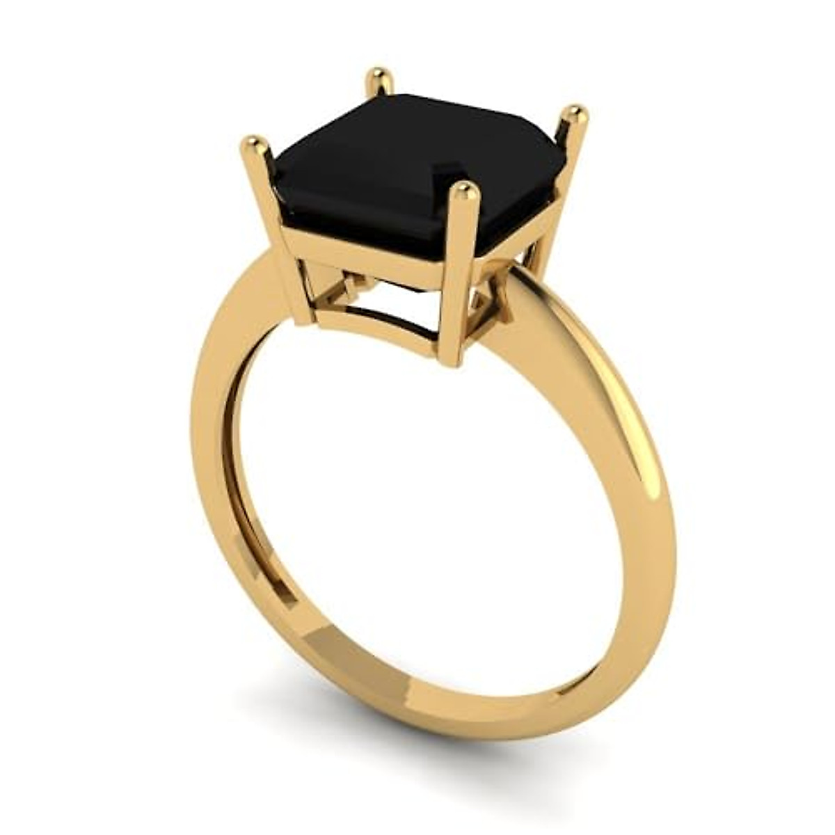 2.5 ct Asscher Cut Solitaire Natural Black Onyx Engagement Wedding Bridal Promise Anniversary Ring 18K Yellow Gold Size 6.25
