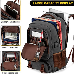 Tzowla Canvas Laptop Backpack, Bag for Men Women,School Travel College Work Rucksack Fits 15.6 Inch Laptop, Bookbag with USB Charging Port