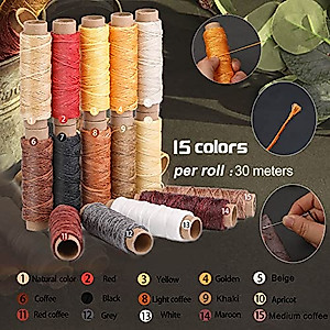 BUTUZE Leather Working Tools, Leather Tool Kit, Practical Leather Craft Kit with Waxed Thread Groover Awl Stitching Punch Hole for Leathercraft Beginner or Adults Gifts - Comes with Tool Manual