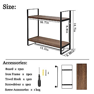 Infankey Bathroom Shelves, 2 Tier Bathroom Shelves Over Toilet, Wood Floating Shelves with Towel Bar, Bathroom Shelf Organizer for Wall Decor, Wall Shelf for Living Room, Kitchen, Bedroom