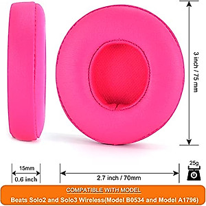 Solo3 Solo2 Earpads Replacement Ear Cushion Ear Pads for Solo 3.0 Wireless, Solo 2.0 Wireless On-Ear Headphone,3M Stronger Adhesive, Softer Leather, Noise Isolation Foam (Pink)