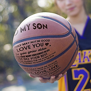 LOVEINHEART Mom and Dad to My Son Gift Basketball with Printing Words on Ball Official Size Seven Customized Basketball with Bag and Needle (Basketball001)