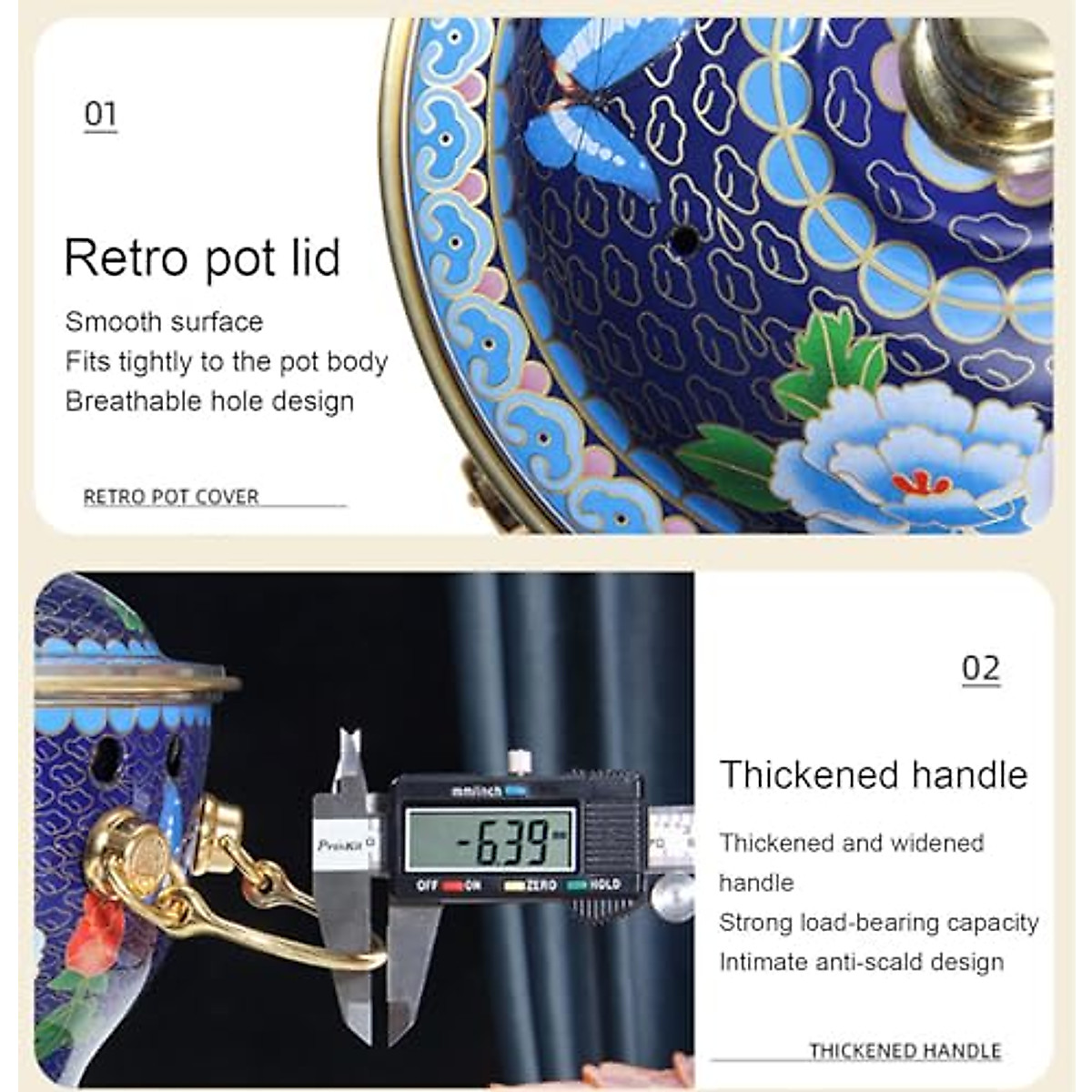 VIDECOR Chafing Dishes Single Person Small Copper Pot Old Beijing Small Fat Cow Hot Pot Chinese Traditional Cloisonne Hot Pot Commercial Alcohol Shares Red Copper Hot Pot,F