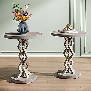 Tribesigns Set of 2 Round End Table, 2-Tier Wood Side Table with Pedestal, Modern Nightstand Bedside Table Coffee Accent Table for Living Room Bedroom & Small Space, Gray (2)