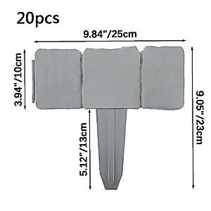 Ruluti 20pcs Flower Bed Decorative Fence Simulation Stone Plastic Garden Edging Border Interlocking Lawn Landscape Stakes, Gray