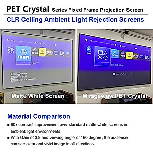 XY 100 inch 16 9 ALR CLR PET Crystal Thin Bezel Ambient Light Rejecting Fixed Frame Projector Screen Ceiling Light Rejecting Screen for Ultra Short Throw Projector Dark Grey ZHK100PC100