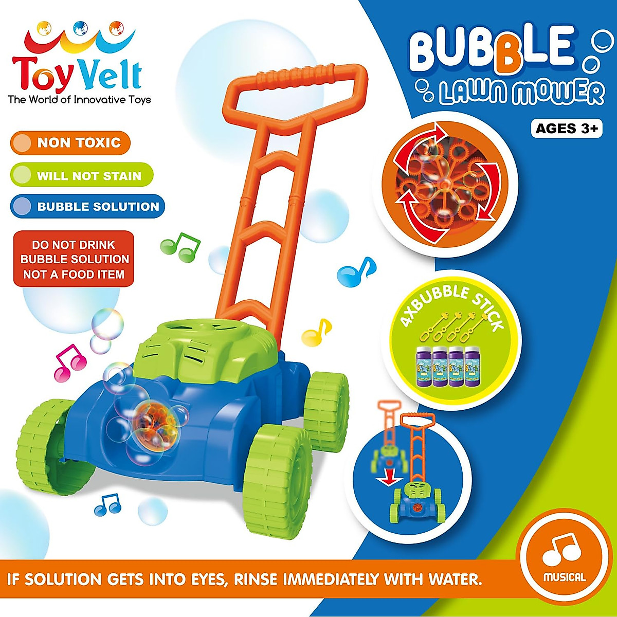 ToyVelt Bubble Lawn Mower for Kids - Automatic Bubble Mower with Music Sounds Best Toddler Boy Toys for Kids Lawn Mower Sports & Outdoor Play Toys for Boys & Girls Ages 3-12 Years Old