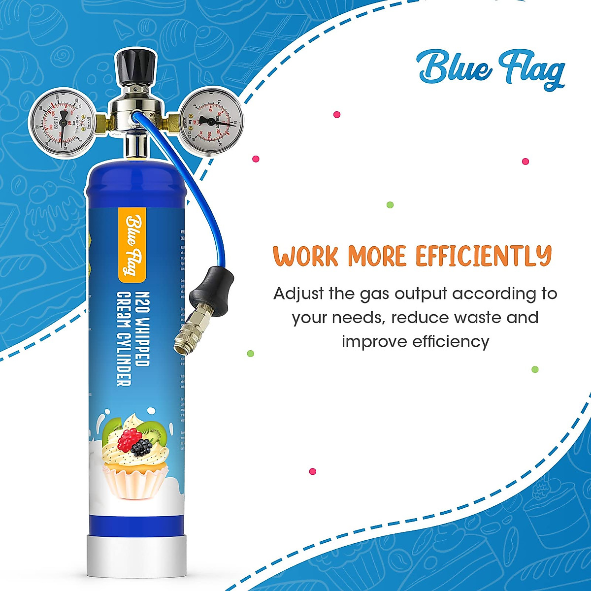 BLUE FLAG 580G N2O Whipped Cream Cylinder Charger High Capacity Pure N2O Nitrous Tank Compatible with Cream Whippers, 2 Pack