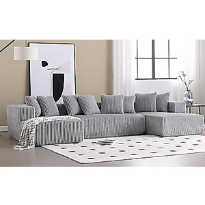 VnndeNest 131" Modular Sectional Couch, Comfy Corduroy Striped Fabric Floor Sofa, Luxury U-Shape Sectional Sofa with Chaise Lounge, Free Combination Sleeper Sofa for Living Room, Apartment, Grey