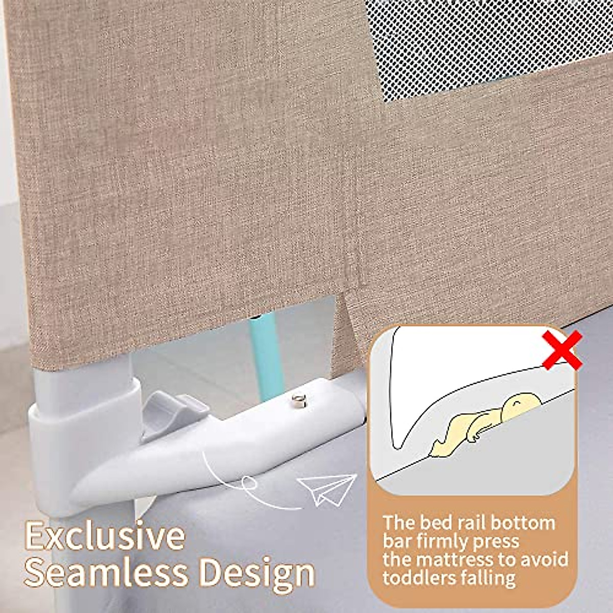 Bed Rails for Toddlers, Extra Tall Specially Designed for Twin, Full, Queen, King Size - Safety Bed Guard Rails for Kids (1 Side:78.74"(L) x27"(H), Khaki)