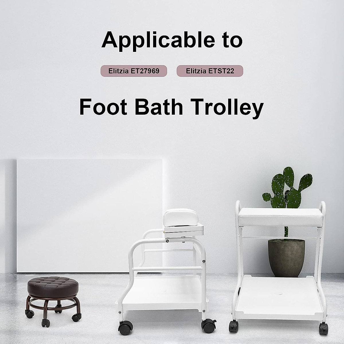 Elitzia Pedicure Foot Stool Beauty Salon SPA Foot Bath Footstool Two Colors Optional Thick Support Seat Quality Wheels ET28499 Brown Colour