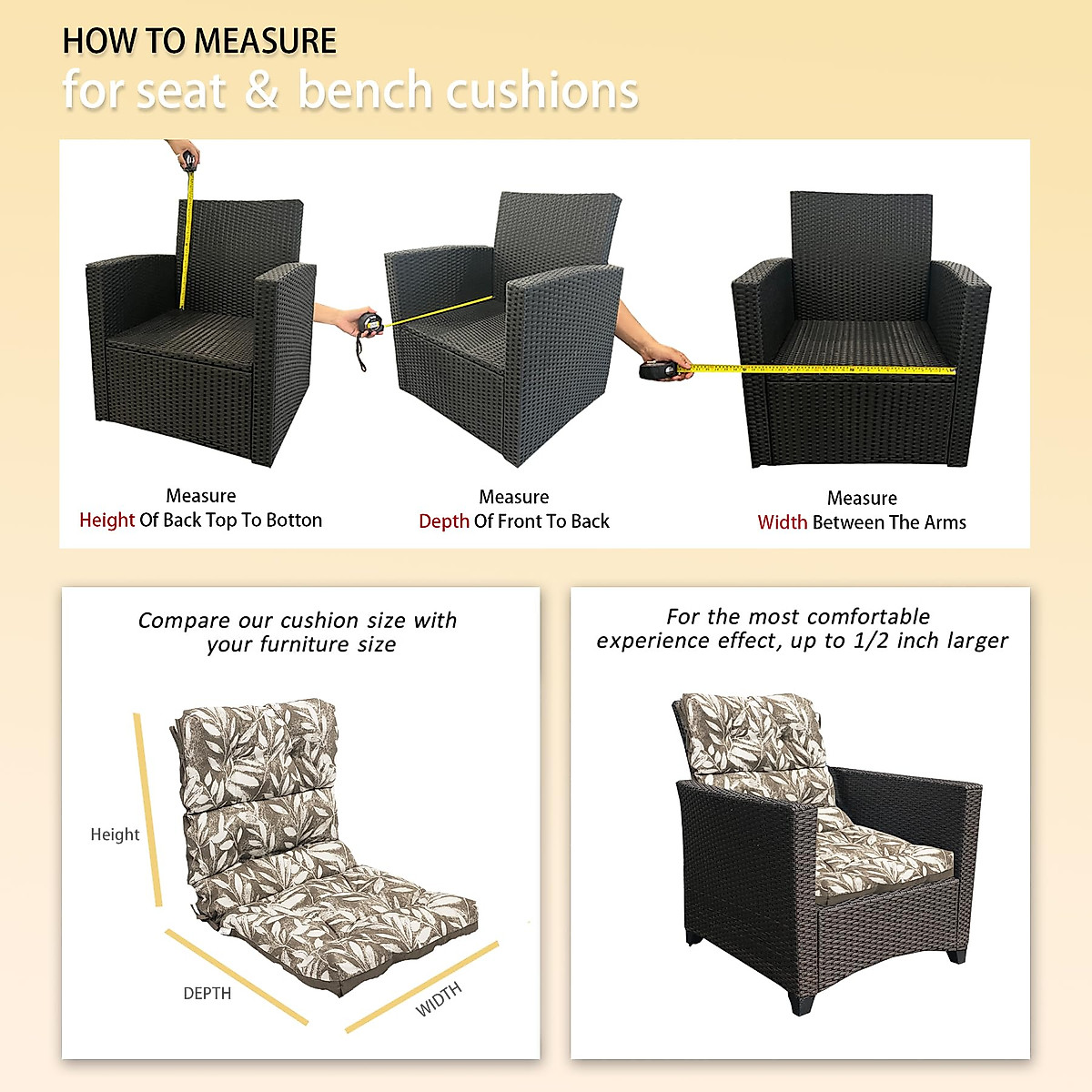 Sunshine Outdoor 44''x22''x4 Indoor/Outdoor High Back Chair Cushions,seat/Back Chair Cushions,All-Weather Deep Seating Rocking Chair Patio Garden Chaise Lounge Sun Lounger 2 Sets Grey Leaves