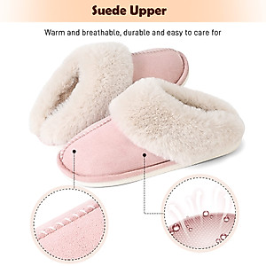 JANERIW Womens Slippers Cozy Warm Winter Slip On House Shoes Fluffy Soft Memory Foam Comfy Faux Fur Plush Anti-Skid Indoor/Outdoor(Pink)