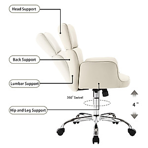 BERYTH Home Office Chair with Wheels, Adjustable Height Swivel Mid-Back Armchair Task Chair, Modern PU Leather Ergonomic Tilt Computer Desk Vanity Chair for Office, Study Room(PU Beige)