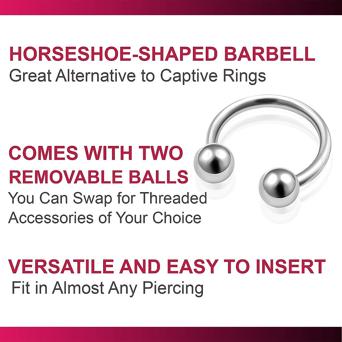 bodyjewellery 2pcs 18g Circular Barbell Ear Cartilage Eyebrow Horseshoe Lip Septum Nose Ring Tragus Helix Snake Bite 3mm Ball - 6mm