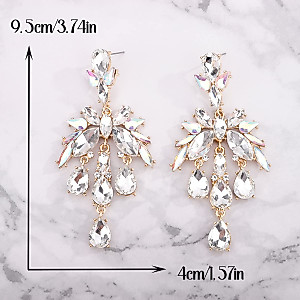 Xerling White Rhinestones Chandelier Tassel Drop Earrings for Women Statement Teardrop Iridescent Crystal Stud Earrings for Wedding Bling Bridal Earrings Dangling (White)