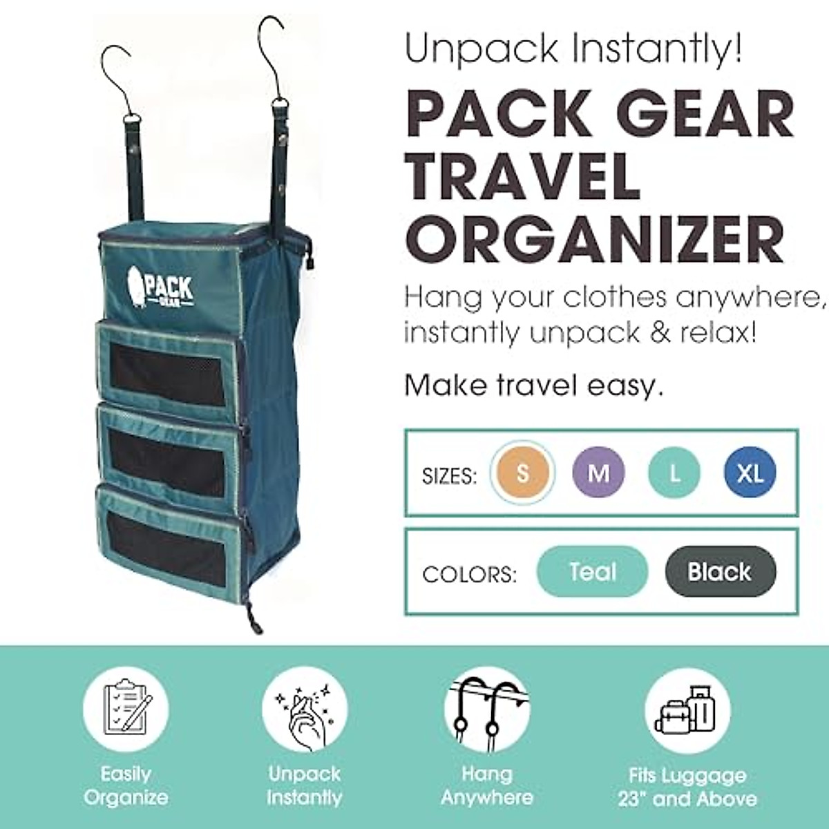 Pack Gear Hanging Carry-On Organizer - Our Standard Hanging Luggage Organizer Fits Any Carry On - Our Hanging Packing Cubes For Travel Use Mesh Windows to Make Finding Clothes Easy (Green, S)