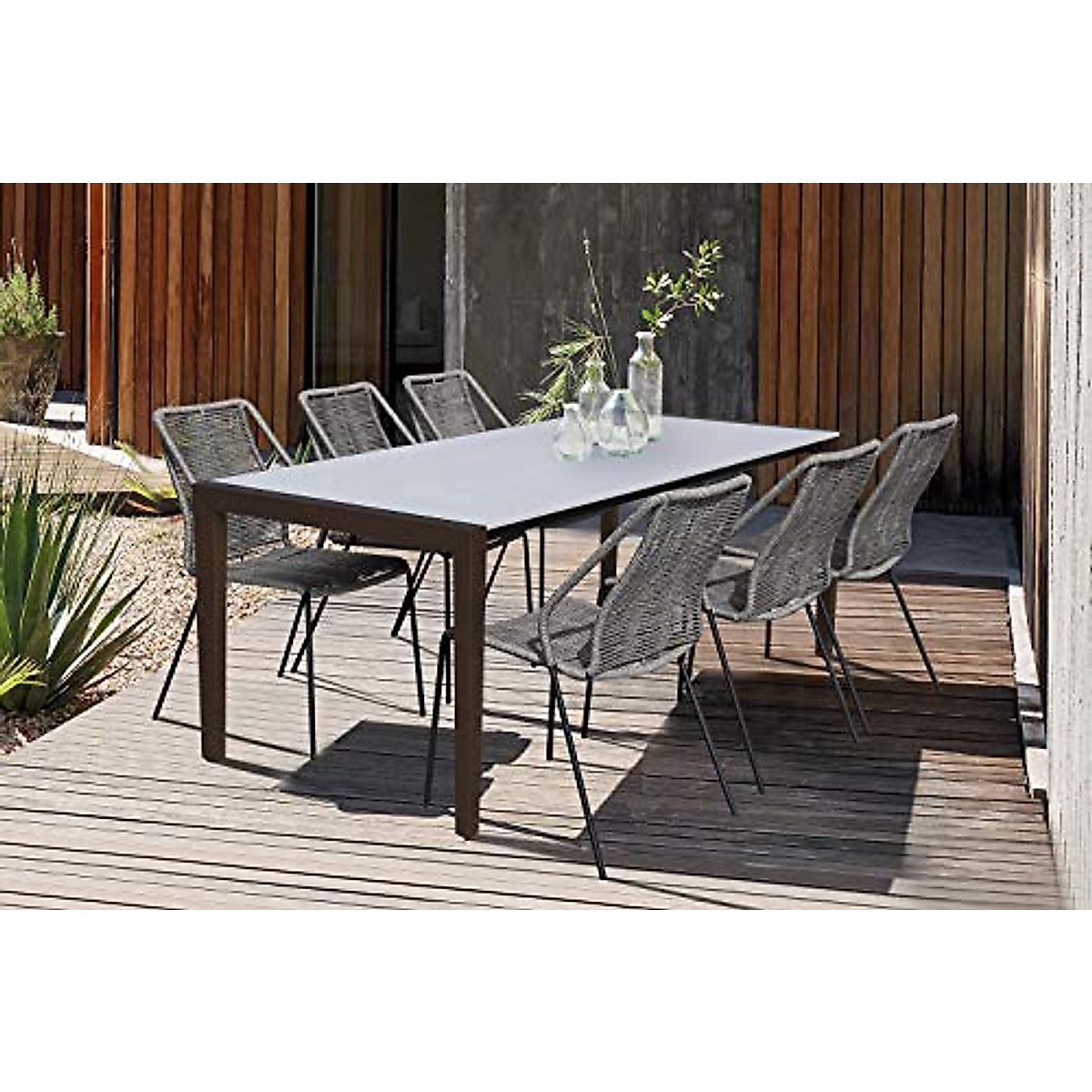 ARMEN LIVING LCCPSIGRY Clip Indoor Outdoor Stackable Steel Dining Chair with Grey Rope-Set of 2, Gray