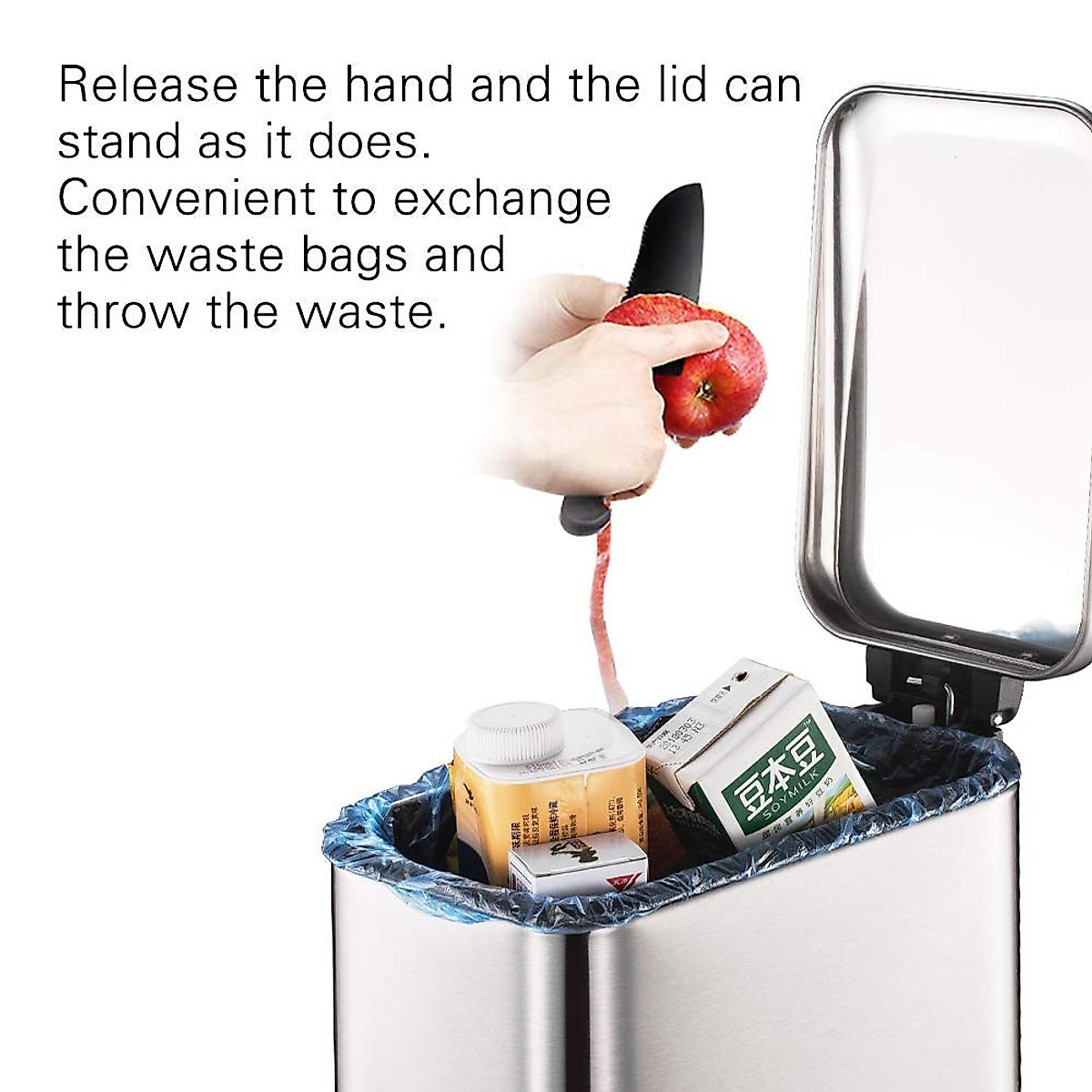 CLTEC 5L/1.3Gal Stainless Steel Trash Can with Lid Soft Close, Removable Inner Waste Basket, Slim Small Garbage Can, Rectangular Step Trash Bin for Bathroom Bedroom Office, Anti-Fingerprint, Silver