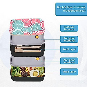 Pink Blue Citrus Slices Adult Lunch Box, Bento Box, With Cutlery Set Of 3, 2 Compartments, Rectangular, Lunch Box For Adults