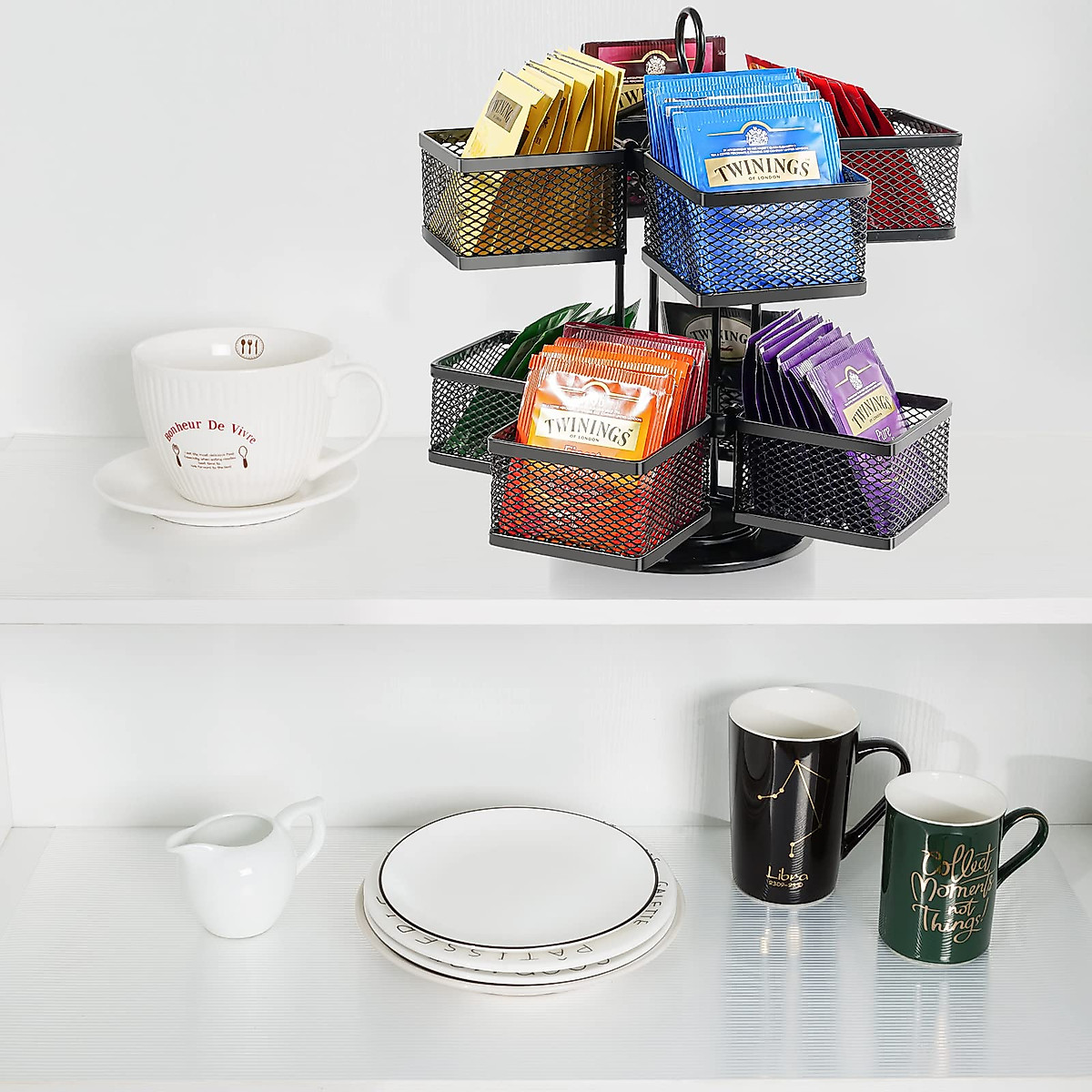 Puricon 2 Pack Skinny Can Drink Dispenser Organizer for Refrigerator Bundle with Tea Bag Organizer Storage Holder 360-Degrees Spinning Carousel