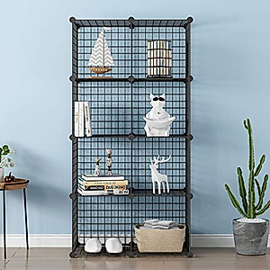 KOUSI 14"x14" Wire Cube Storage, Metal Grid Organizer, 8-Cube Modular Shelving Unit, Stackable Bookcase, Ideal for Living Room, Bedroom, Office, Garage