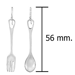 AeraVida Stylish Bon Appétit Spoon and Fork Mismatched Pair .925 Sterling Silver Cutlery Set Fishhook Dangle Earrings for Foodies and Fine Dining Fashion Accessories