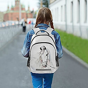 White Horse Backpack for Students Boys Girls School Bag Travel Daypack