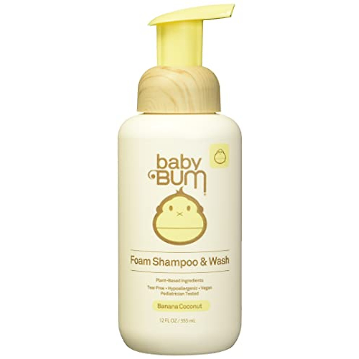 Baby Bum Shampoo & Wash Tear Free Foaming Soap for Sensitive Skin with Nourishing Coconut Oil Banana Coconut Scent Gluten Free & Vegan 12 fl oz