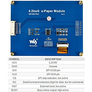 4.2inch E-Ink Display Module 400x300 Pixel Black,White Two-Color 3.3V-5V E-Paper Screen LCD Support Full Refresh SPI Interface for Raspberry/Jetson Nano/Ard/Nucleo