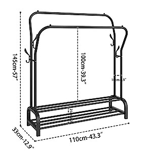 TORIBIO Garment Rack Free standing Clothes Hanger with Double Rods Upgrade Multi-functional Storage Shelf Coat Rack 4 Hooks Black
