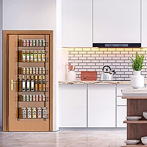 Auledio Over The Door Pantry Rack, Adjustable 6 Baskets Closet Organizer Hanging Spice Space Saver,Black