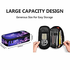 Yekiua Butterflies Pencil Pouch Glowing Pink Purple Flowers Stars High Capacity Pencil Case For Teen Boys Girls School Students Stationary Bag Cosmetics Bag