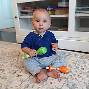 NatyPi Wooden Rattles Baby Montessori Early Educational Grasping Teething Toys for 1 2 3 Year Old Kids, 2pcs Musical Toy Set, Designed in USA, Sealed with Organic Flaxseed Oil, Perfect Toddler Gift