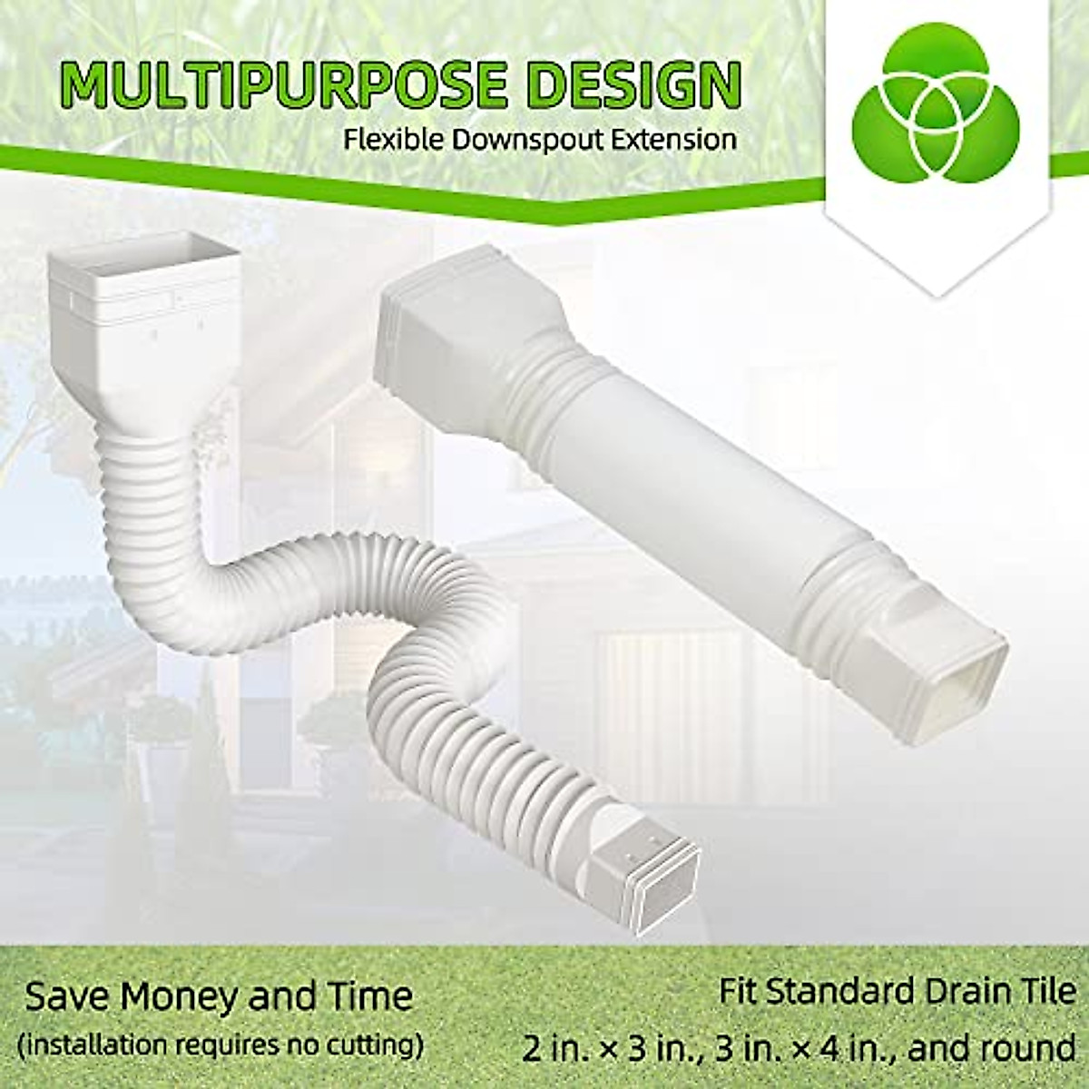 Mapleza Rain Gutter Downspout Extensions Flexible - Drain Downspout Extender - Gutter Down Spout Drain -Extend from 21 to 60 Inches (White,2Pack)
