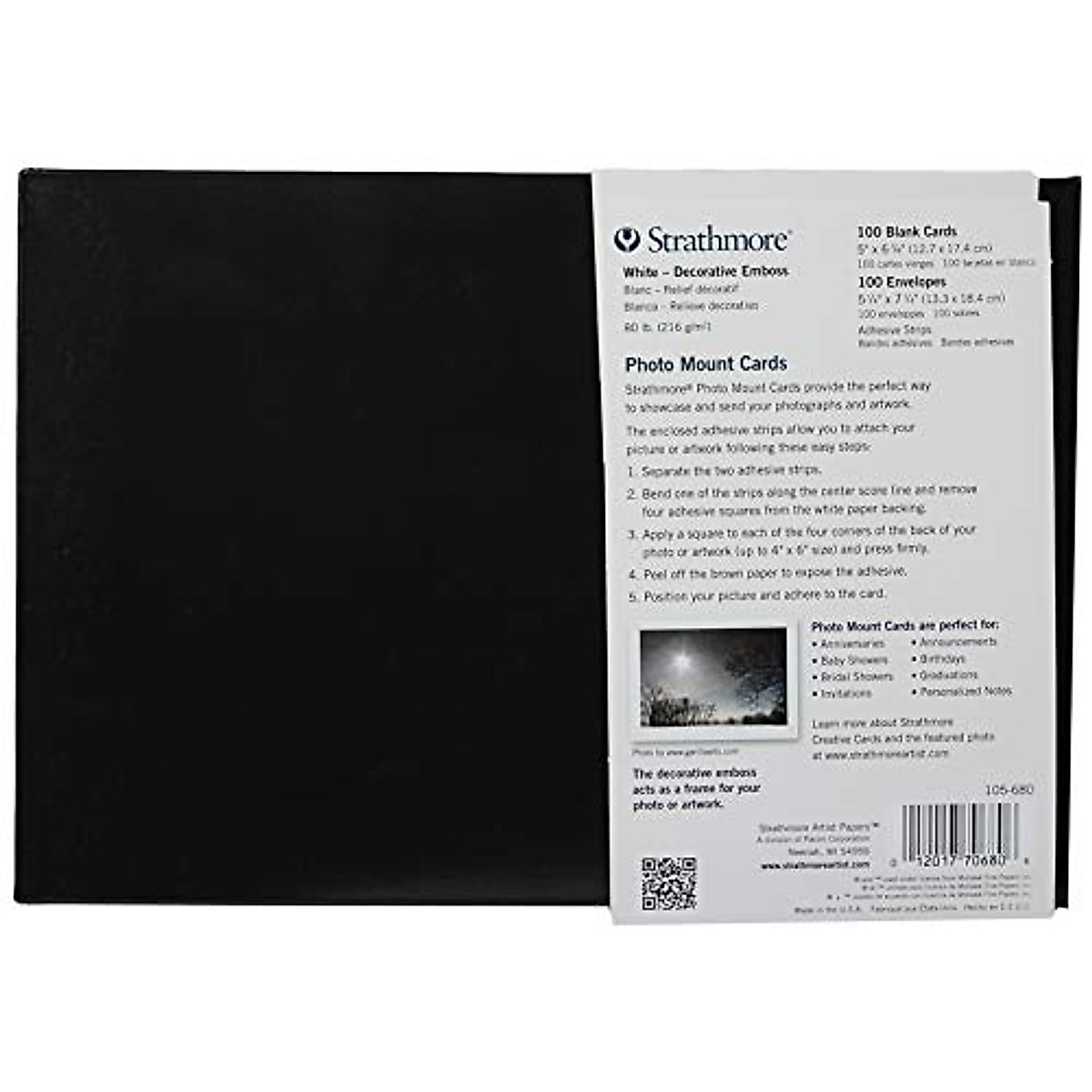Strathmore 105-680 Photo Mount Cards, White Decorative Embossed Border, 100 Cards & Envelopes