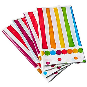 Oojami 4 Pack Polka Dot Plastic Tablecloth, 108 x 54, with White dots (Rainbow)