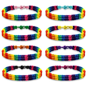 Nanafast Rainbow LGBT Pride Bracelet Handmade Braided Friendship String Bracelet for Gay & Lesbian LGBTQ Wristband Adjustable Size Multicolors Pack of 8 Pcs