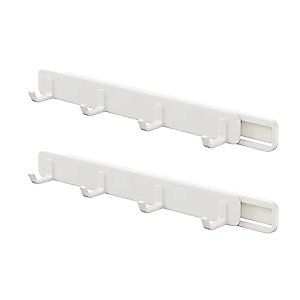 2 Pcs Wall Mounted Coat Hook Retractable Gap Self Adhesive Hook Coat Rack with 4 Hangers for Hanging Clothes Robes Towels Hats Kitchen Garage