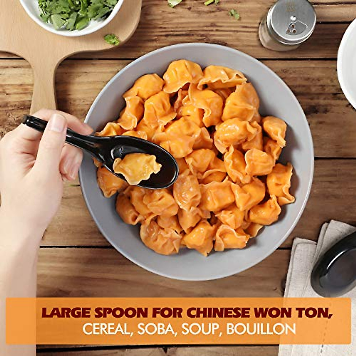 Hiware 12-piece Asian Soup Spoons, Rice Spoons, Chinese Won Ton Soup Spoon - Notch and Hook Style, Black